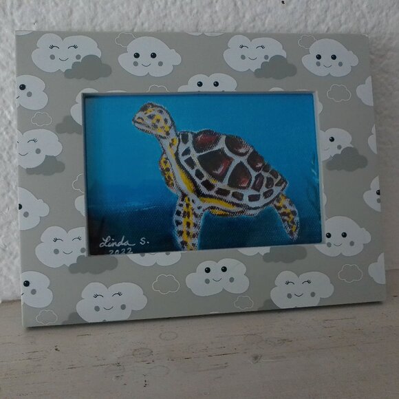 Art | Sea Turtle 4x6 Art Print Within A Cloud Frame Adorable Cute Ocean ...